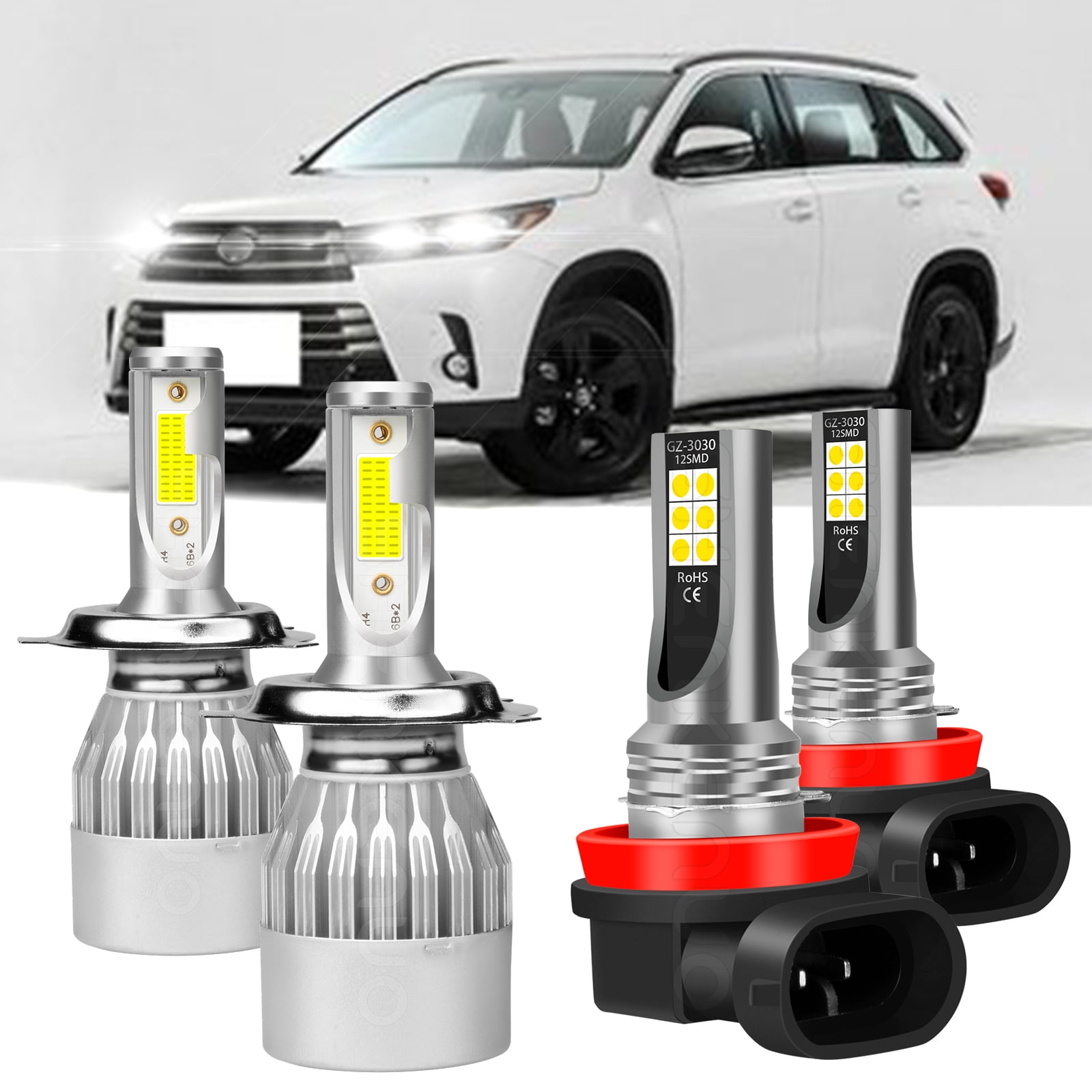 LED Headlight Kit for Toyota Highlander 2008-2010 6000K White High/Low ...