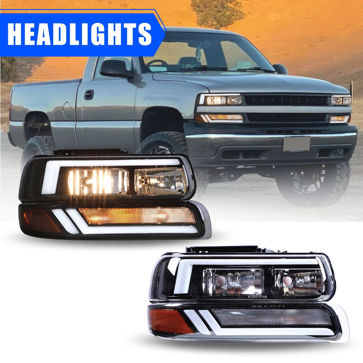 LED Headlights+Bumper Lamps For 1999-2002 Chevy Silverado 1500/2500 ...
