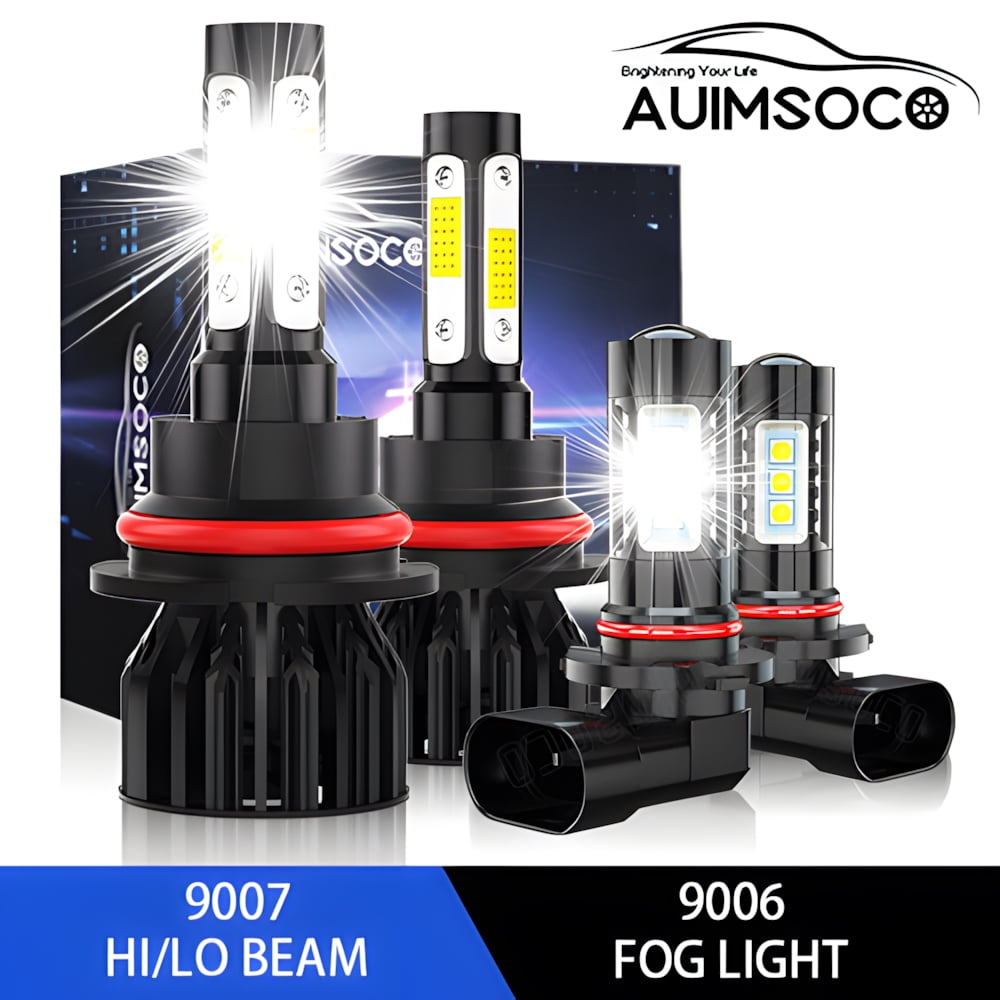 LED Headlights Combo Hi-Lo Bulbs Fog Lights Pack of 4 9007 9006 Bright White 8000LM Kits Bulbs ...