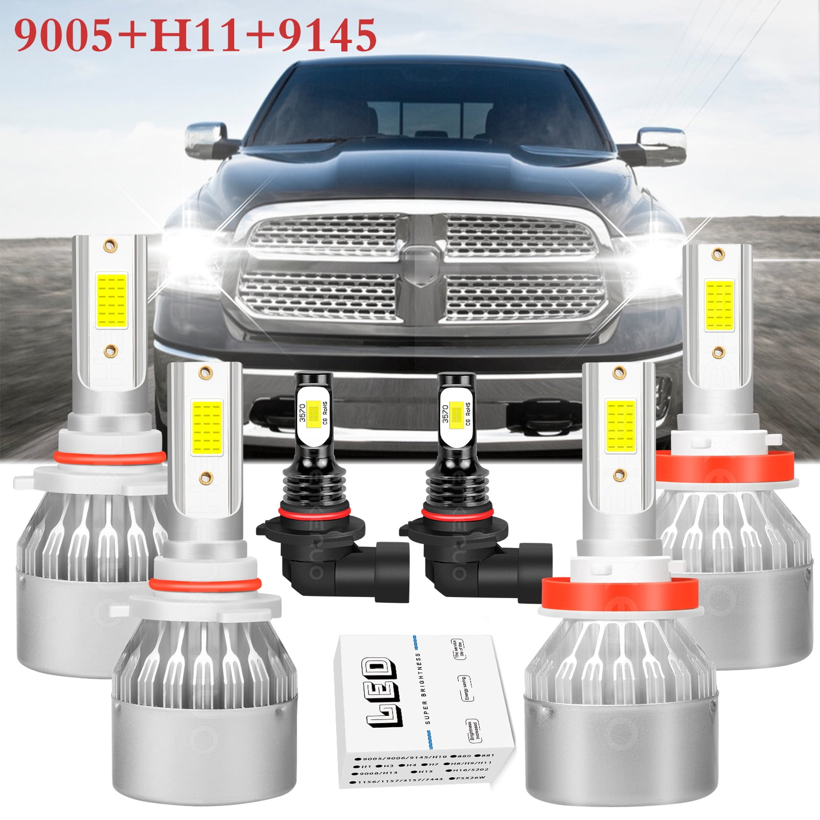 LED Headlights High Low Beam+ Fog Light Bulbs for 2011-2018 RAM 1500 ...