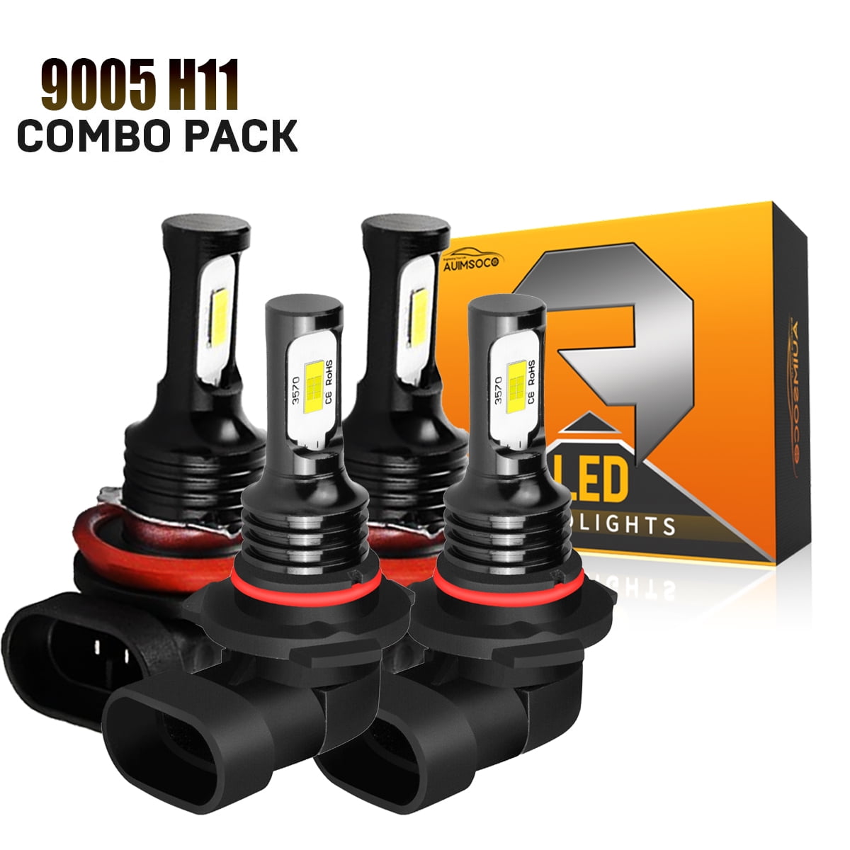 LED Headlights Pack Of 4 Combo 9005/HB3 H11 Hi/Lo Bulbs 8000LM 6000k ...