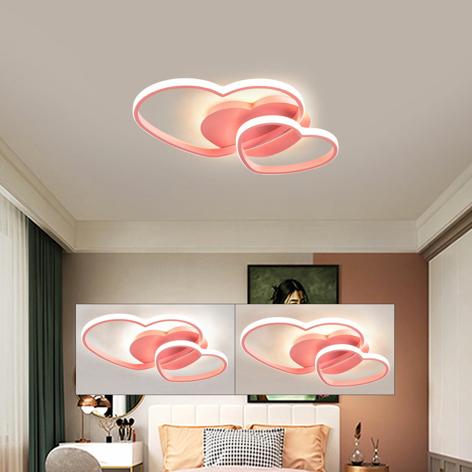 LED Heart-Shaped Ceiling Light Fixture Bedroom Dimmable Chandelier Home ...