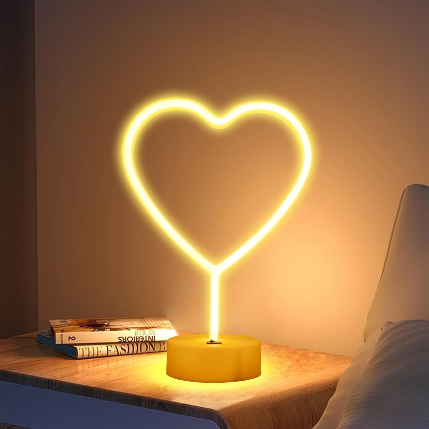 LED Heart Shaped Neon Night Lights Warm White Neon Lamp USB & Wedding ...