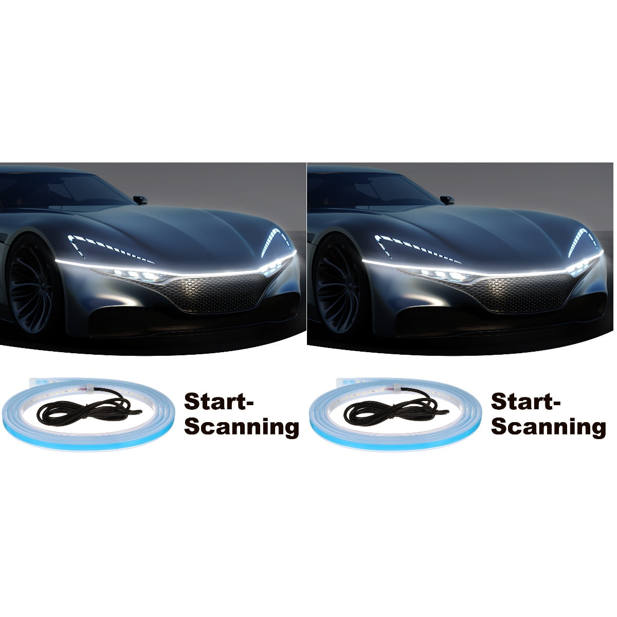 LED Hood Light Strip, 2pcs 12V Flexible Car Hood Light Strip with White ...