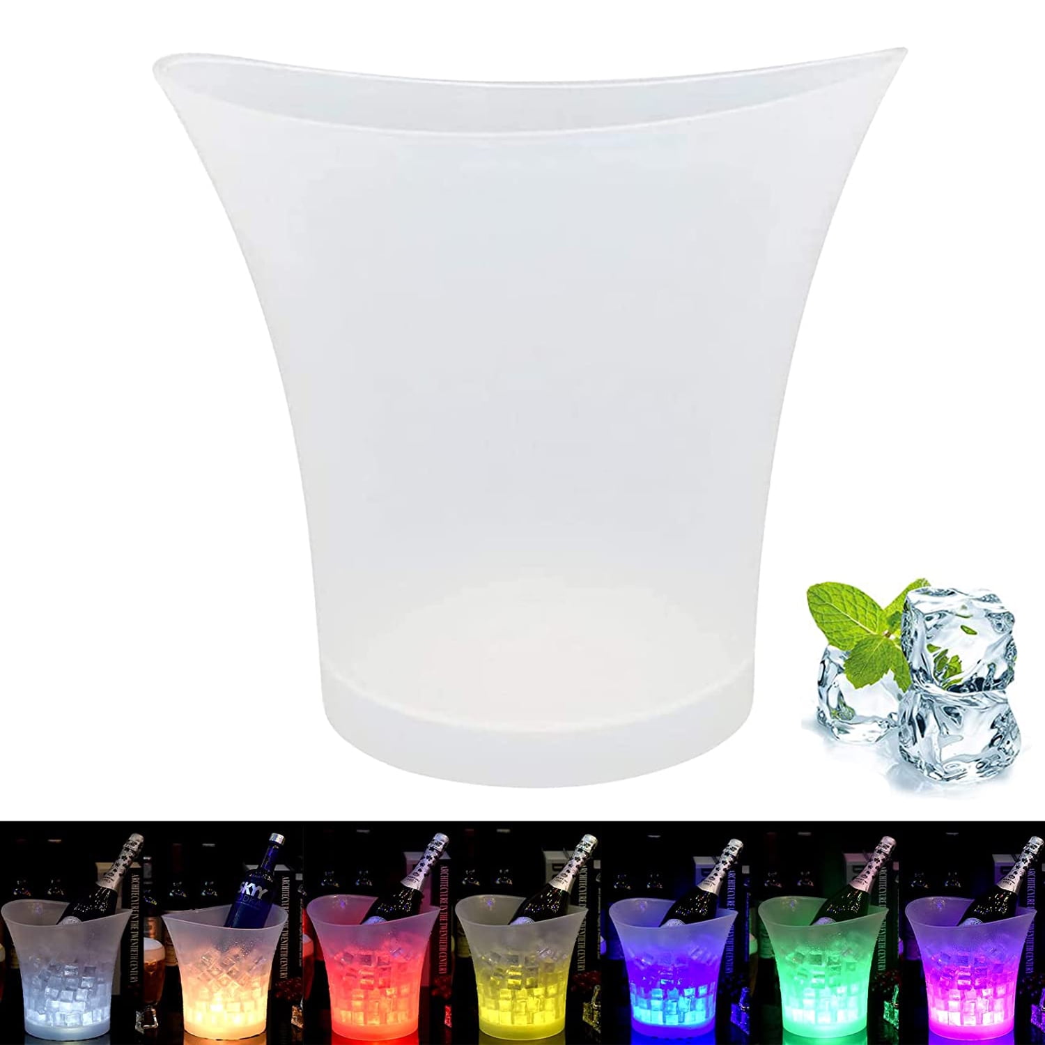 LED Ice Bucket, Upgraded 5L Large Capacity Lighted Ice Bucket with ...