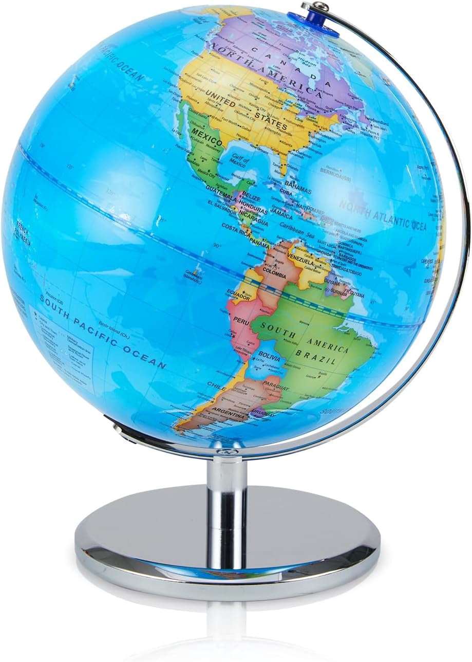 LED Illuminated 11" Tall Globe of The World with Sturdy Chrome Rotating ...