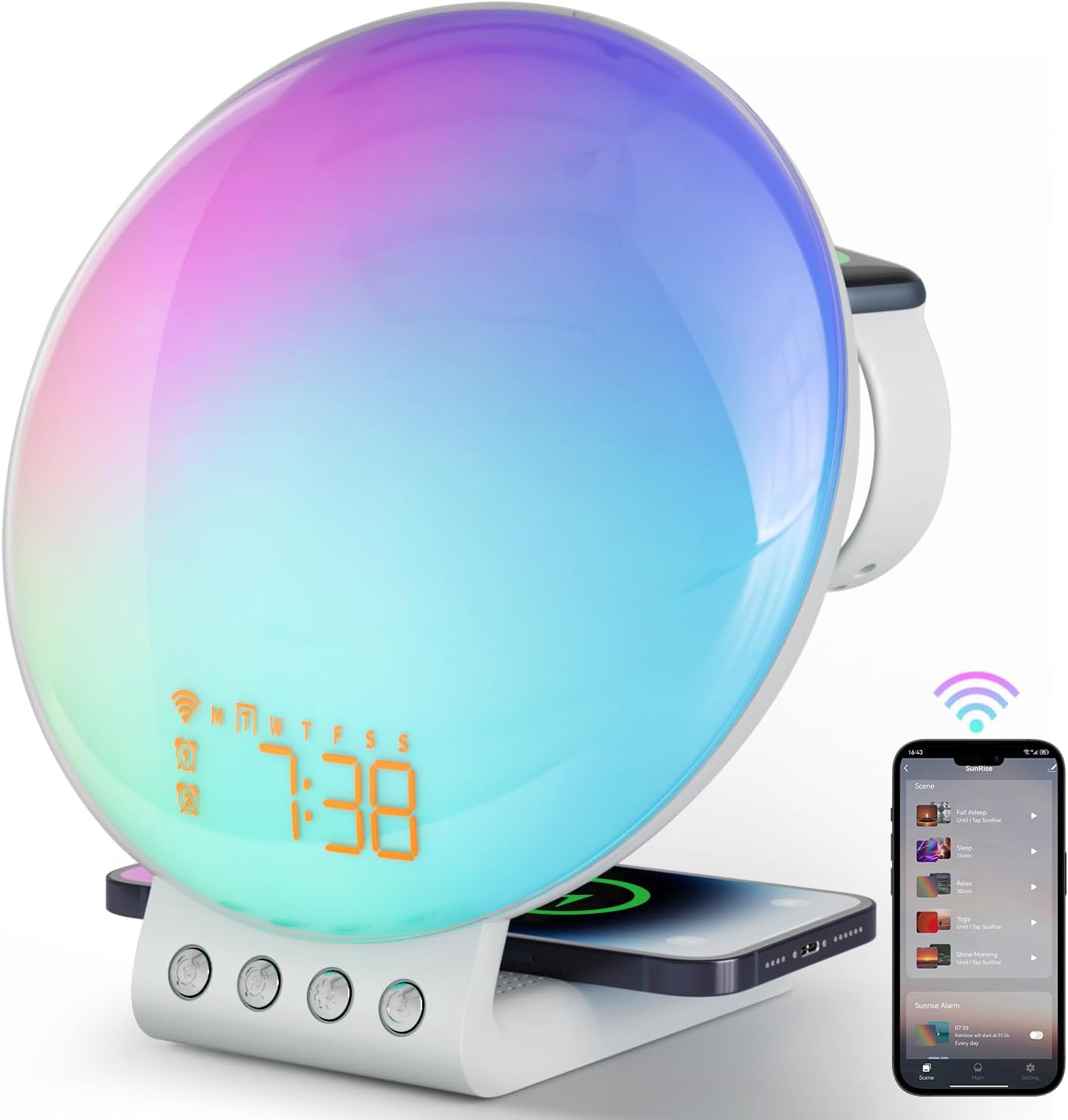 LED Illuminated Alarm Clock with Rotation Button, Two Alarms, Natural ...