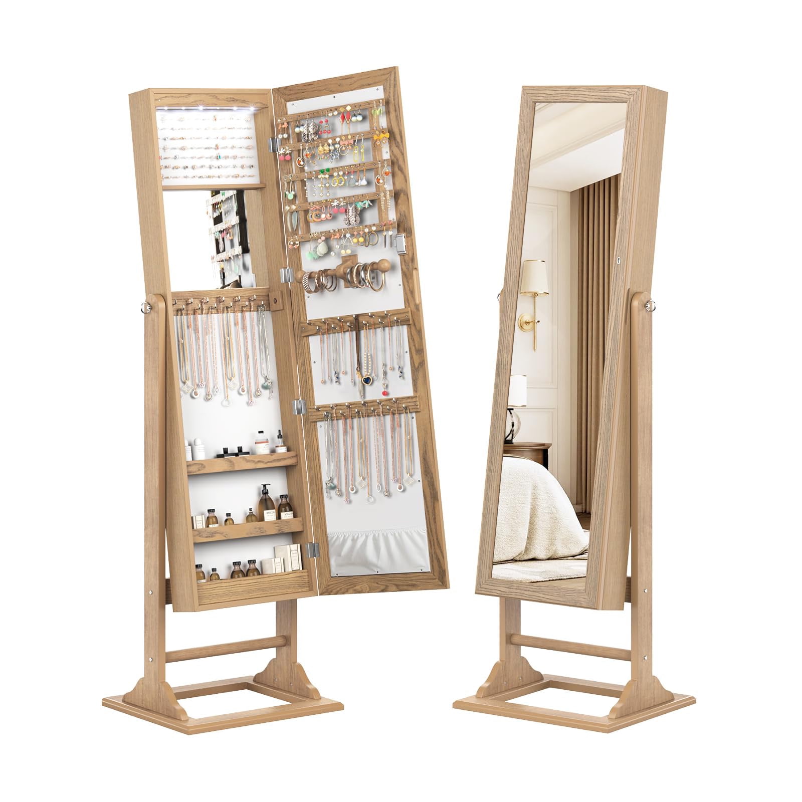 LED Illuminated Jewelry Organizer Cabinet, Full-Length Mirror & Inner ...