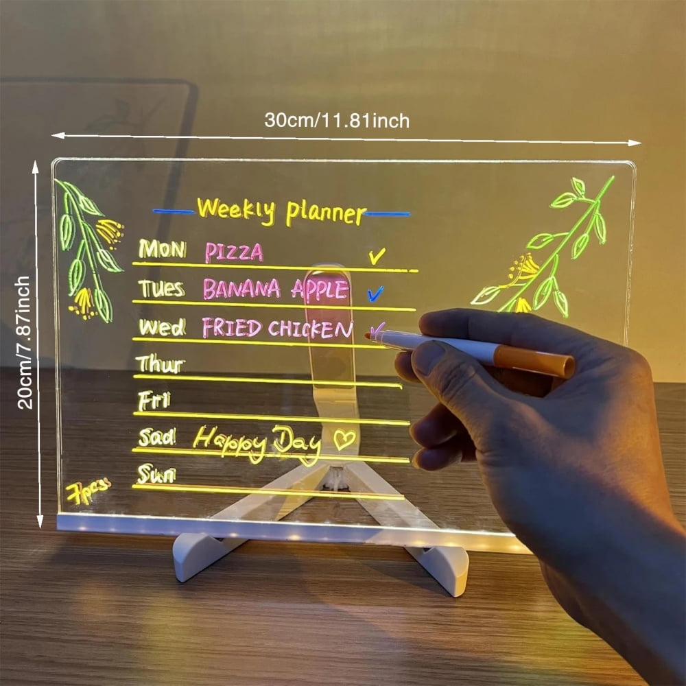 LED Illuminated Magic Note Board Desktop Memo Note Board Erasable White ...