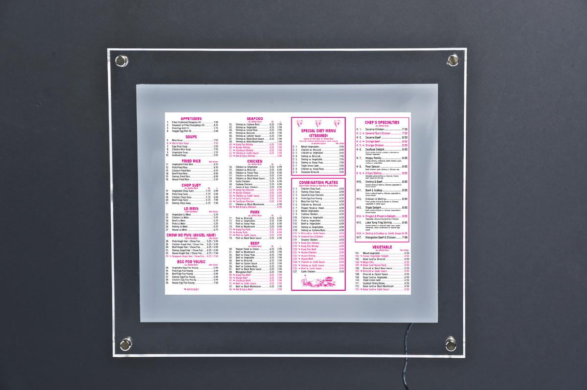 LED Illuminated Menu Sign, 8.5" x 11" Wall Mounting in Portrait or ...