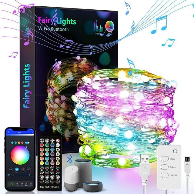 LED Indoor String Lights, 32.8FT Fairy String Lights, With Music Mode ...