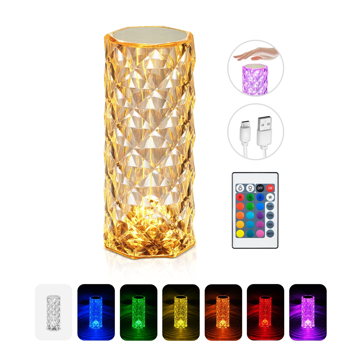 Globe LED Crystal Touch Lamp - Rechargeable & Dimmable - Walmart.com