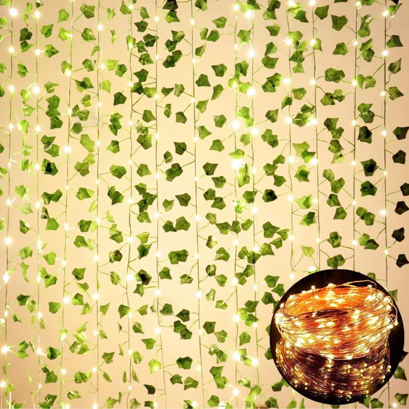 LED Ivy Garland - 12 Pack Waterproof Fake Vine with 80 Lights Each ...