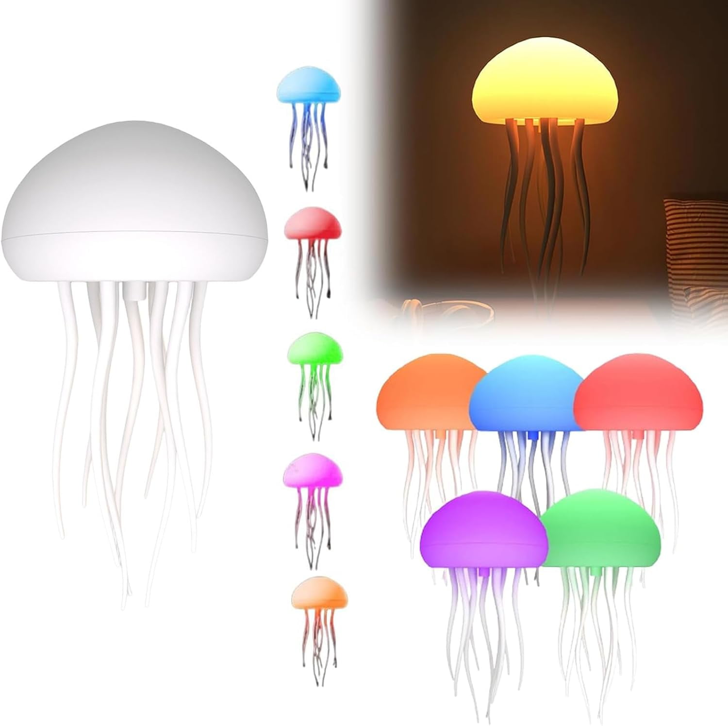 LED Jellyfish Lamp RGB Gradient Jelly Fish Light Lamp Voice Control ...