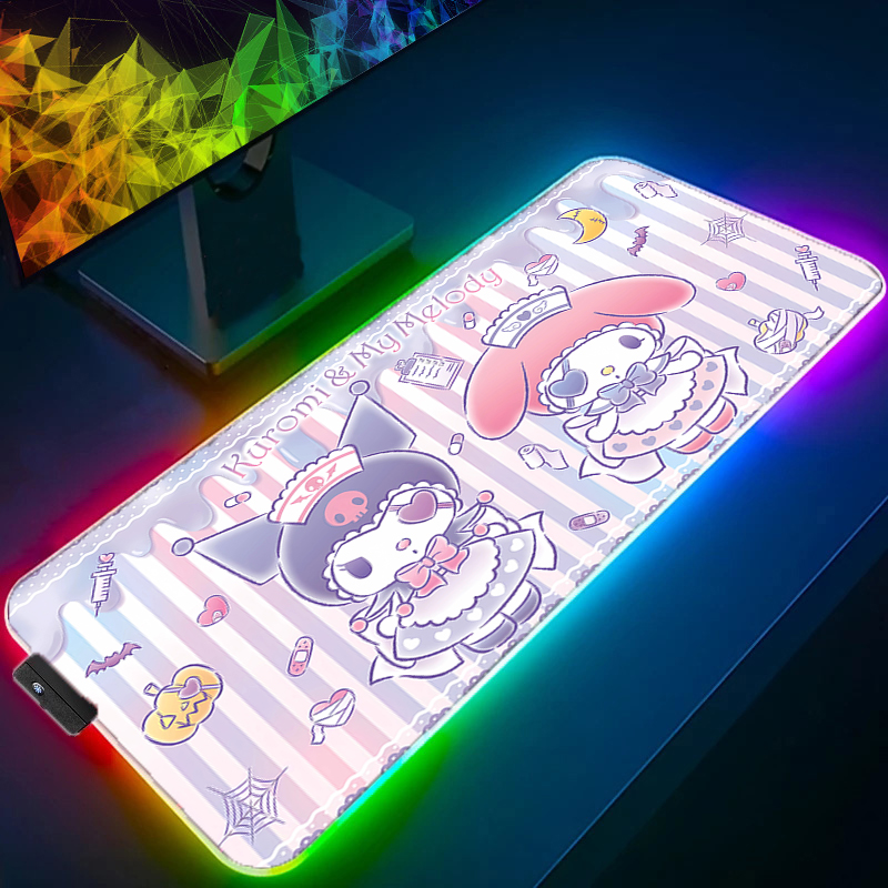 LED Kawaii Anime Mouse Pad Laptop Kuromi My Melody Keyboard Rug RGB PC ...