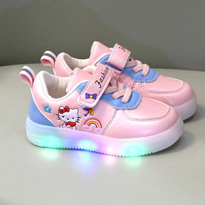 LED Kids Shoes for Girls Cute Cartoon Hello Kitty Shoes Baby Girl ...
