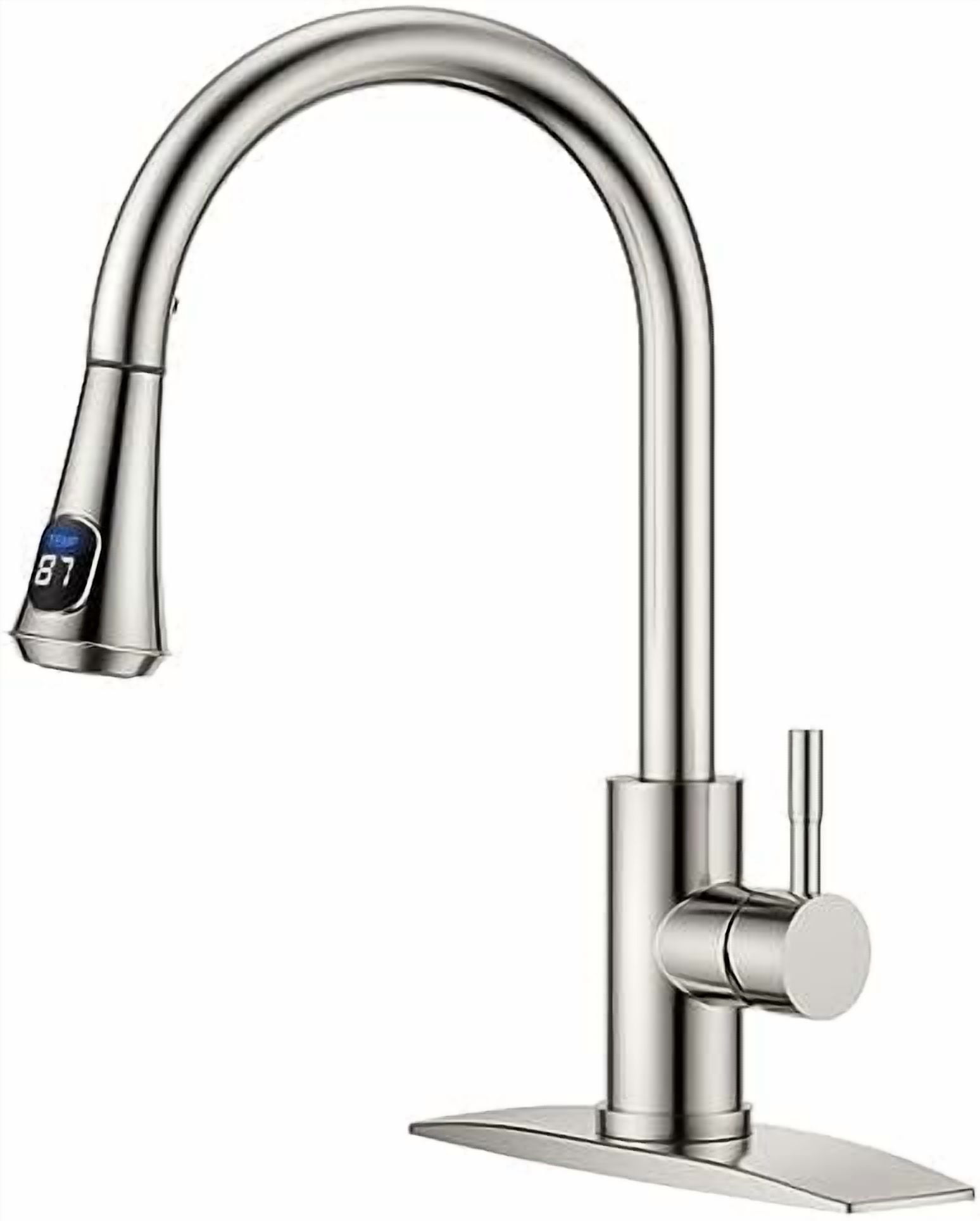 LED Kitchen Faucet with Pull Down Sprayer, Brushed Nickel, Single ...
