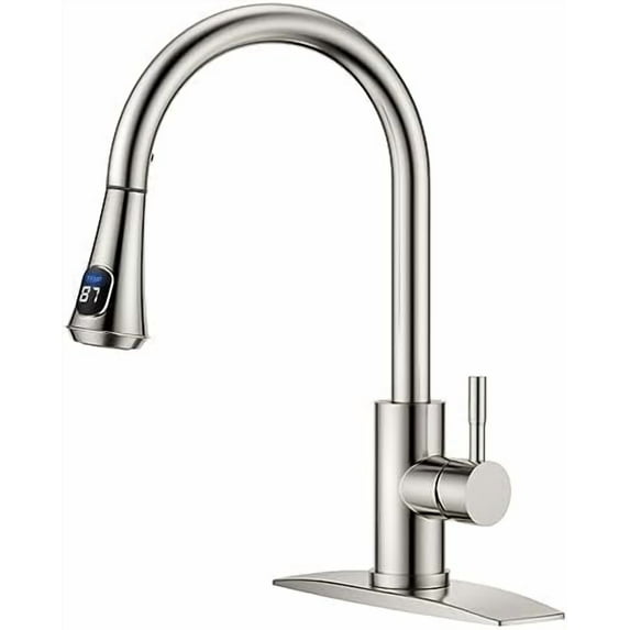 LED Kitchen Faucet with Pull Down Sprayer, Brushed Nickel, Single ...