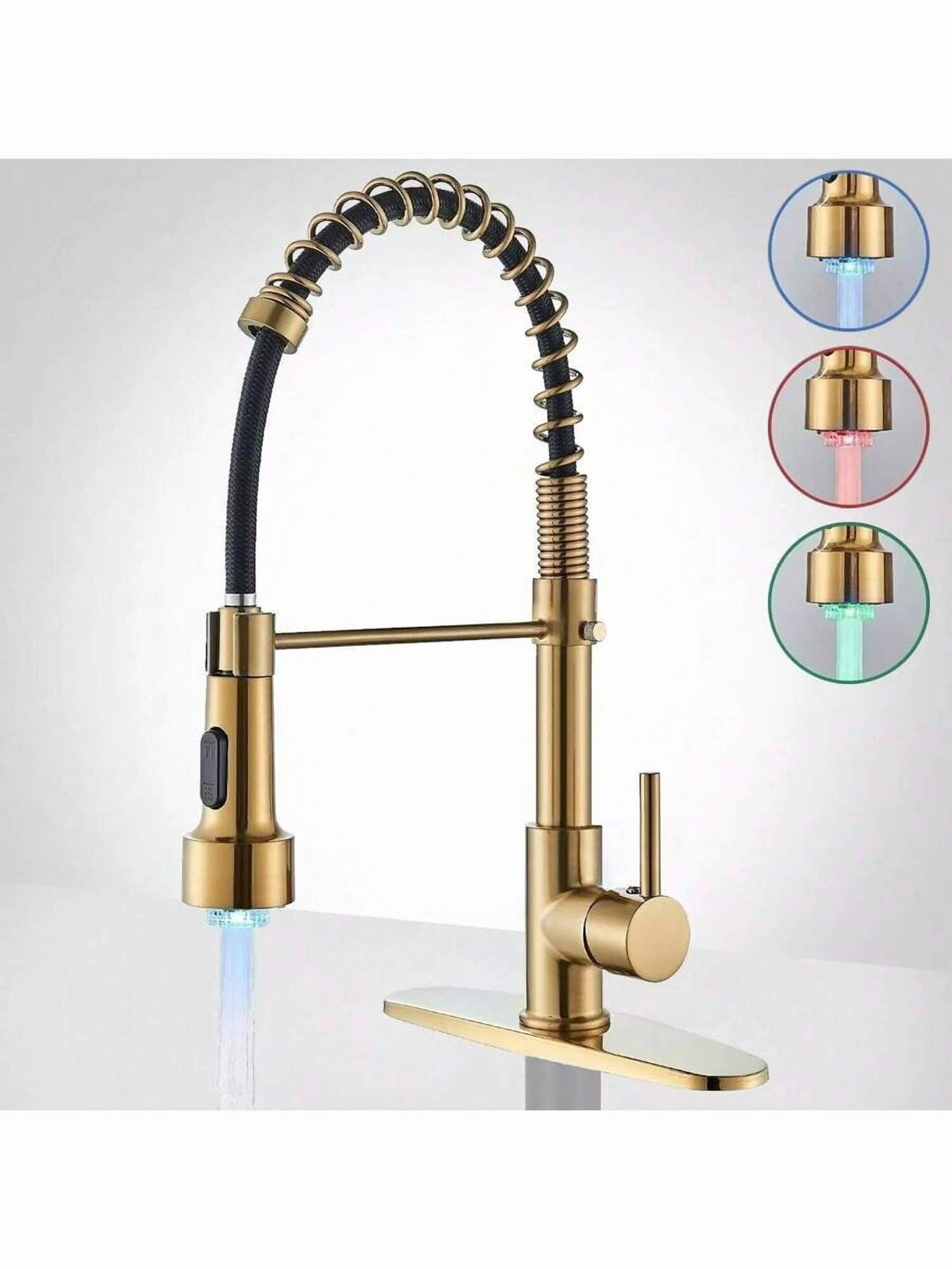 LED Kitchen Faucet - Single Handle Pull-Down Sprayer Mixer Tap with ...