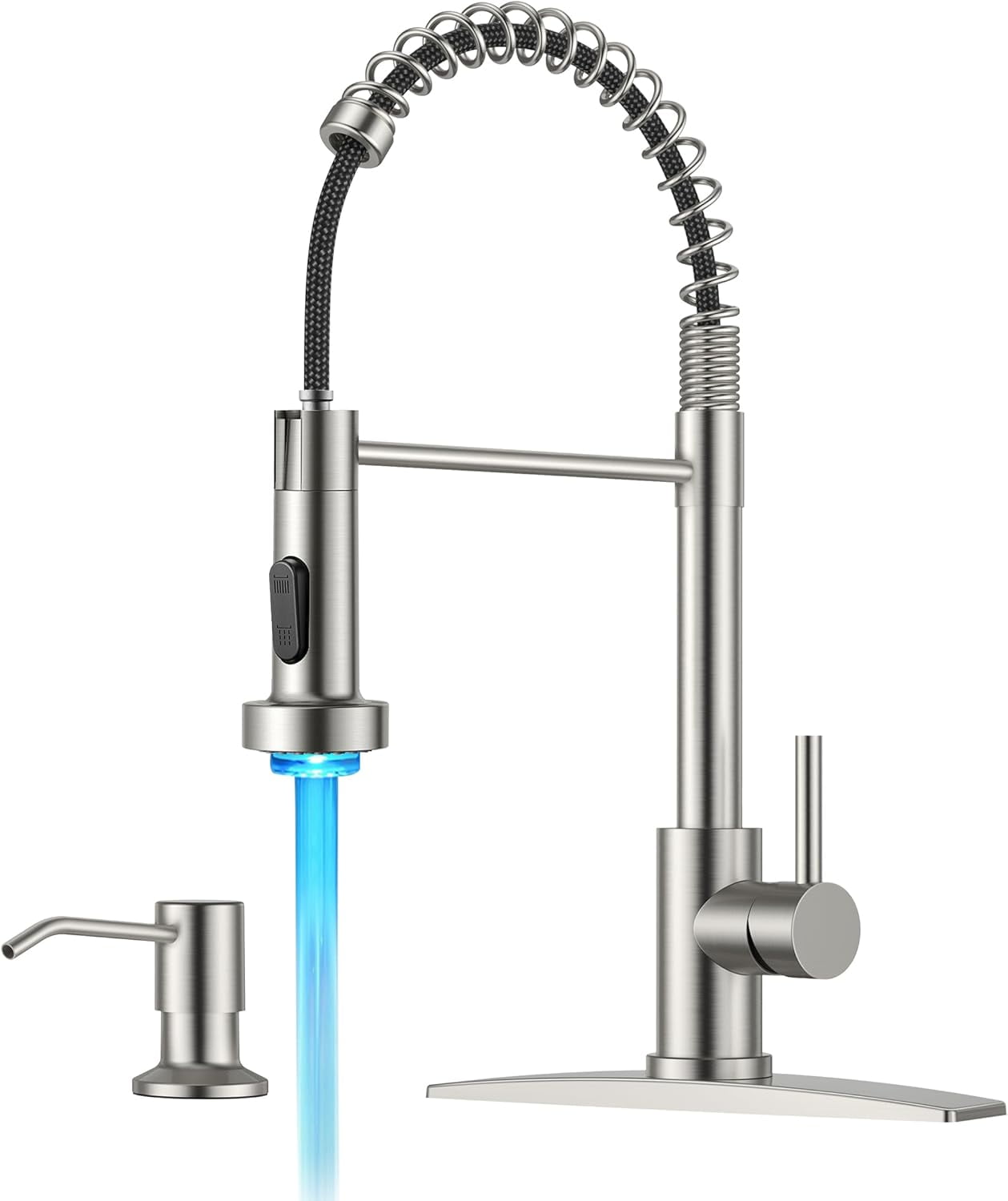 LED Kitchen Faucet with Soap Dispenser, Brushed Nickel Stainless Steel ...