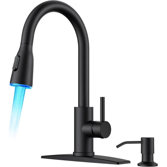 LED Kitchen Faucet with Soap Dispenser and Pull Down Sprayer, Matte ...