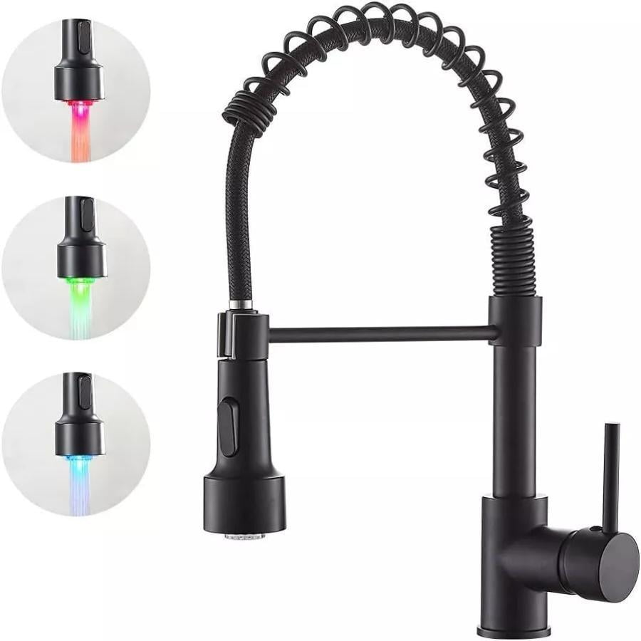 LED Kitchen Faucet Swivel Spout Single Handle Sink Pull Down Sprayer ...