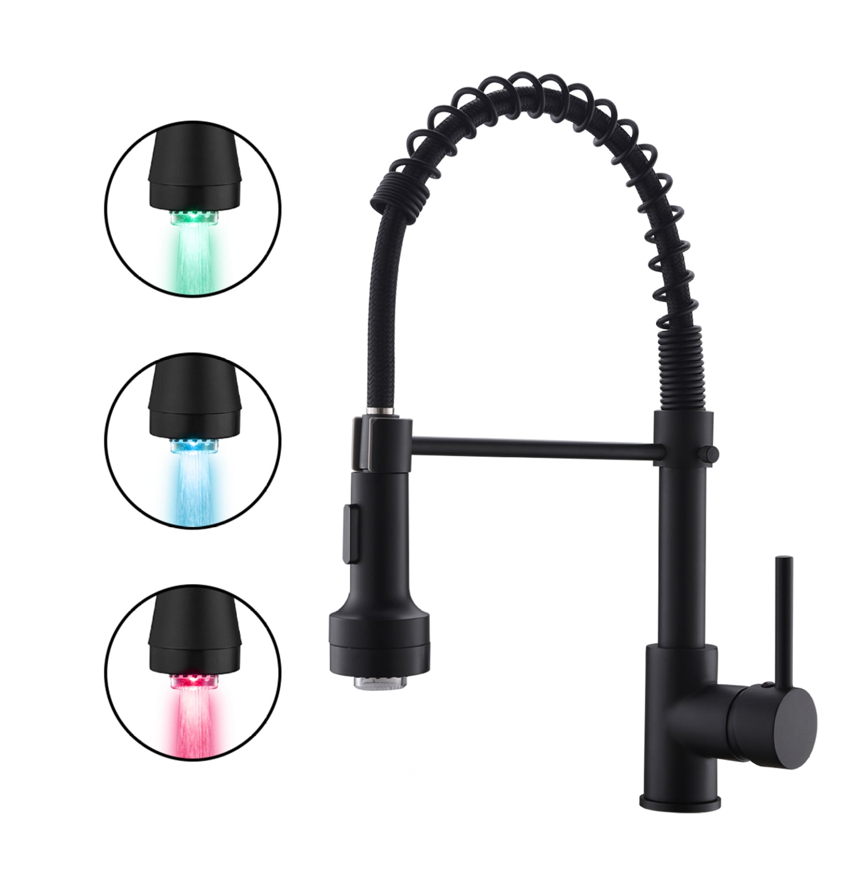LED Kitchen Faucet with Pull Down Sprayer, Single Handle - Black Sink ...