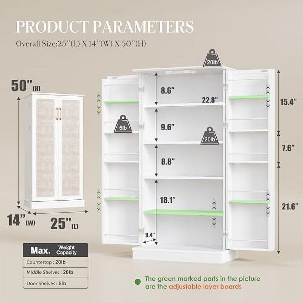 LED Kitchen Pantry Cabinets 50" - Food Storage Cabinets with Rattan ...