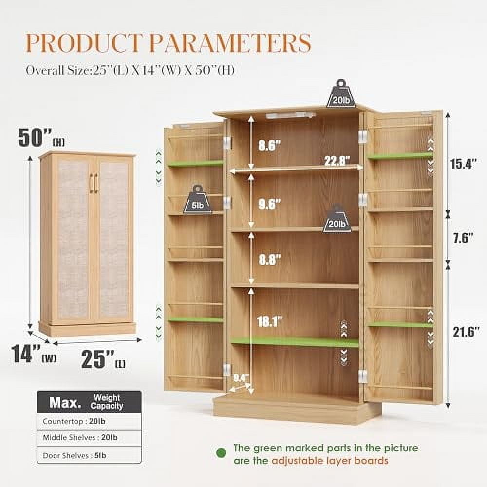 LED Kitchen Pantry Cabinets 50" - Food Storage Cabinets with Rattan ...
