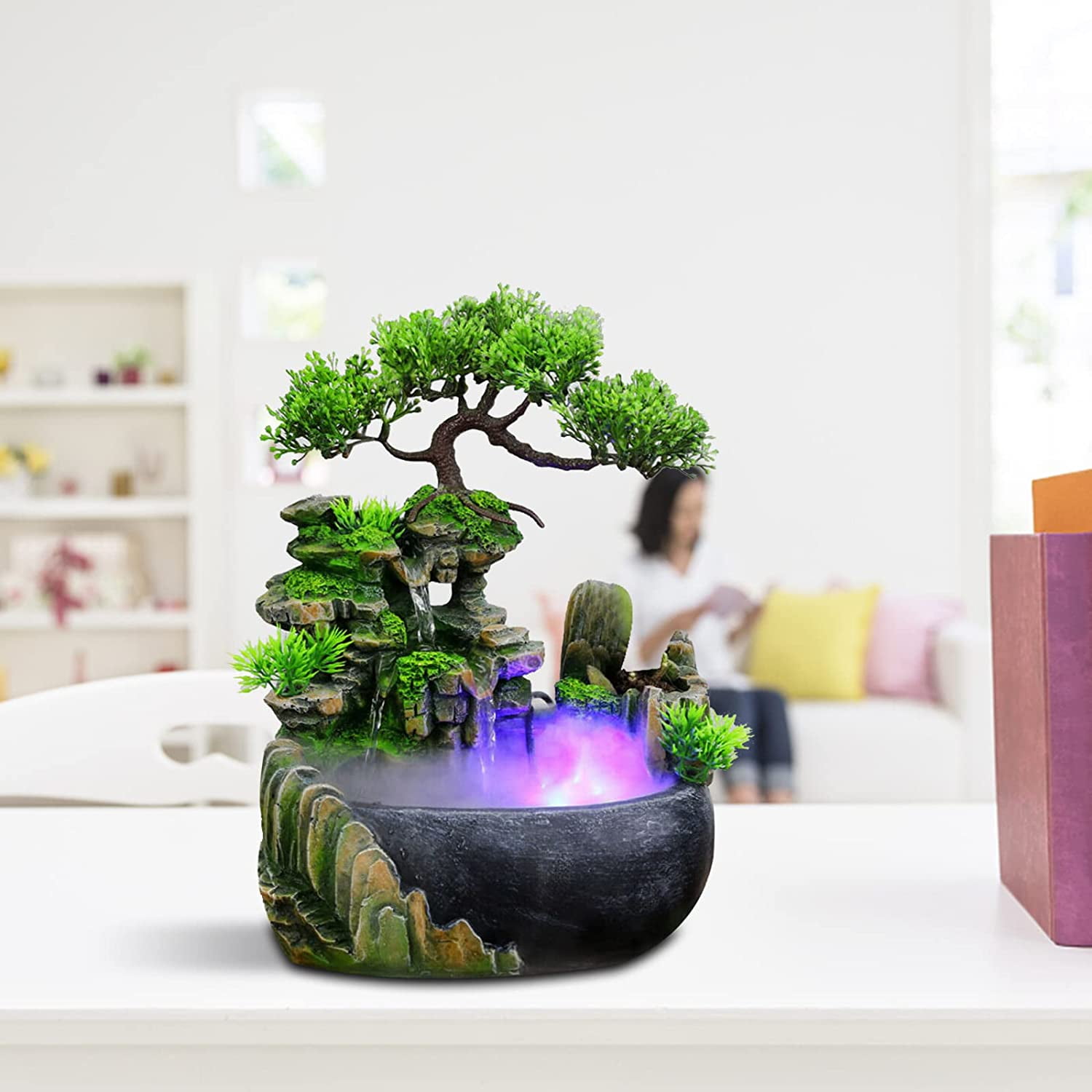 LED Lamp Waterfall Rockery Fountain Waterfall Feng Shui Desktop Water ...