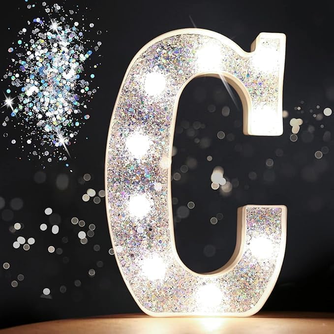 LED Letter Lights,Silver Glitter Alphabet Signs, Battery Powered Light ...