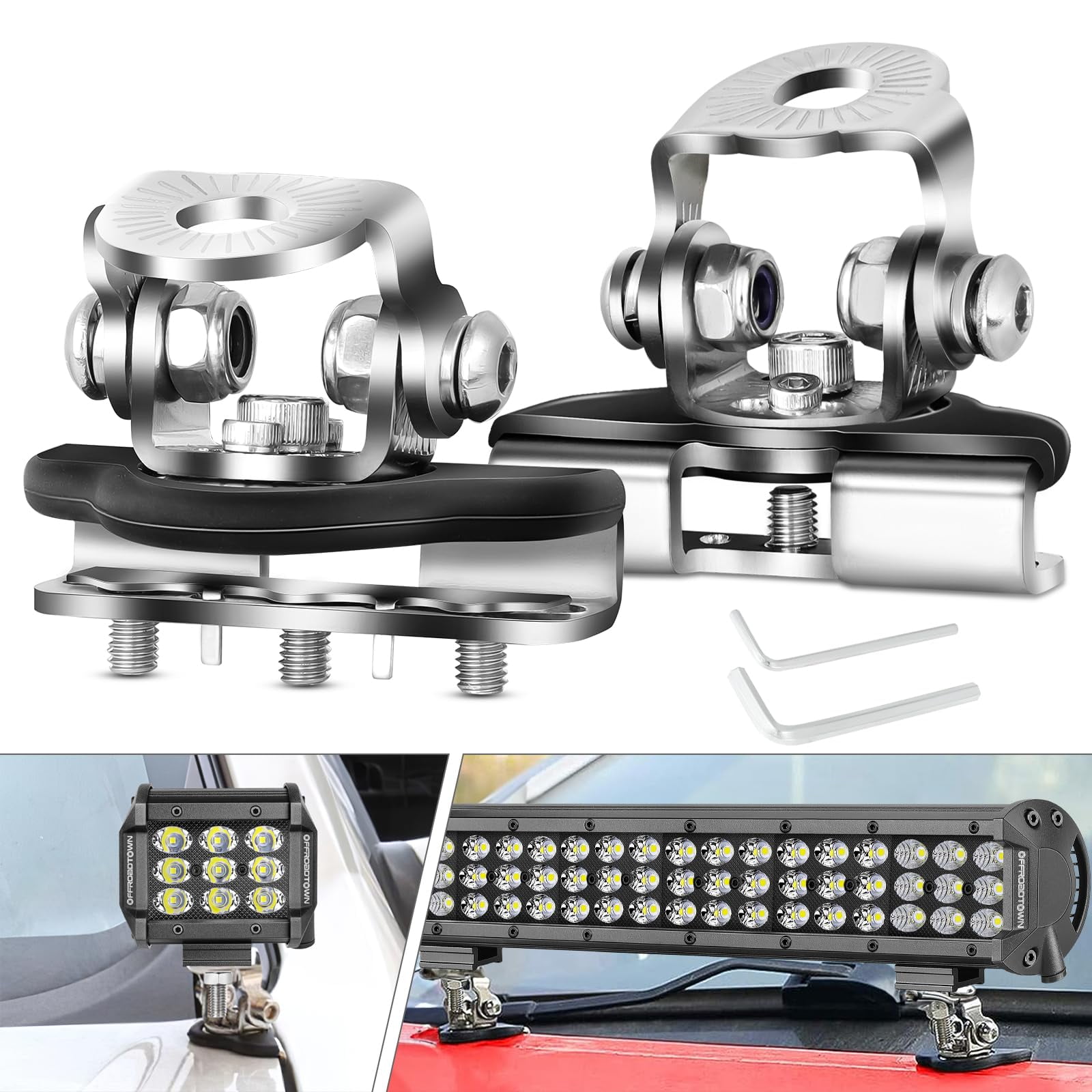 LED Light Bar Mounting IFF17 Brackets OFFROADTOWN 2PCS Hood Mount LED ...