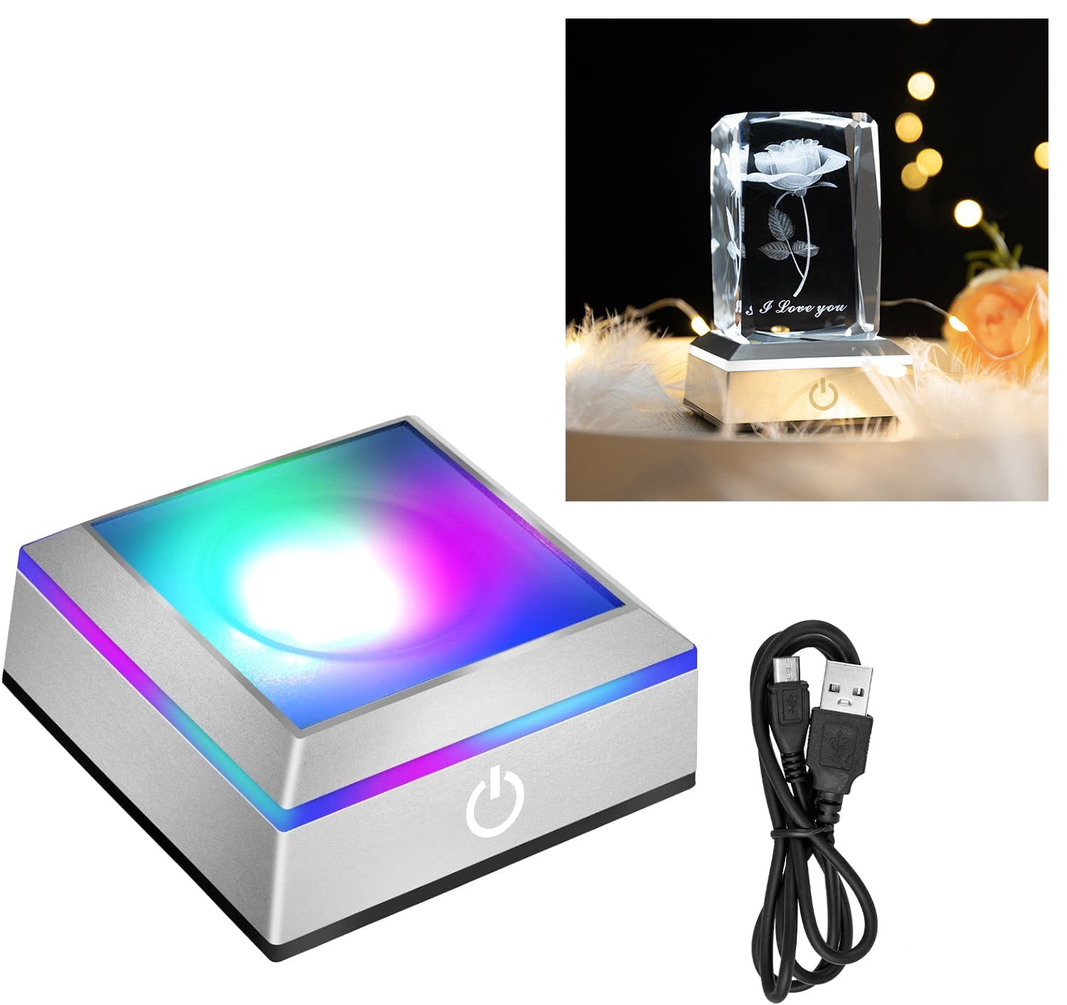 Rotating Display Stand 2 Pack LED Light Base For 3D S - 6 Color Display ...