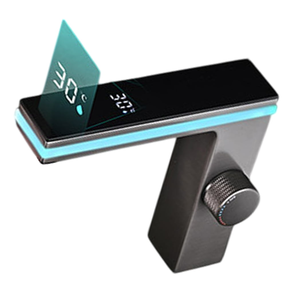 LED Light Bathroom Faucet Digital Temperature Display Hot Cold Mixer ...