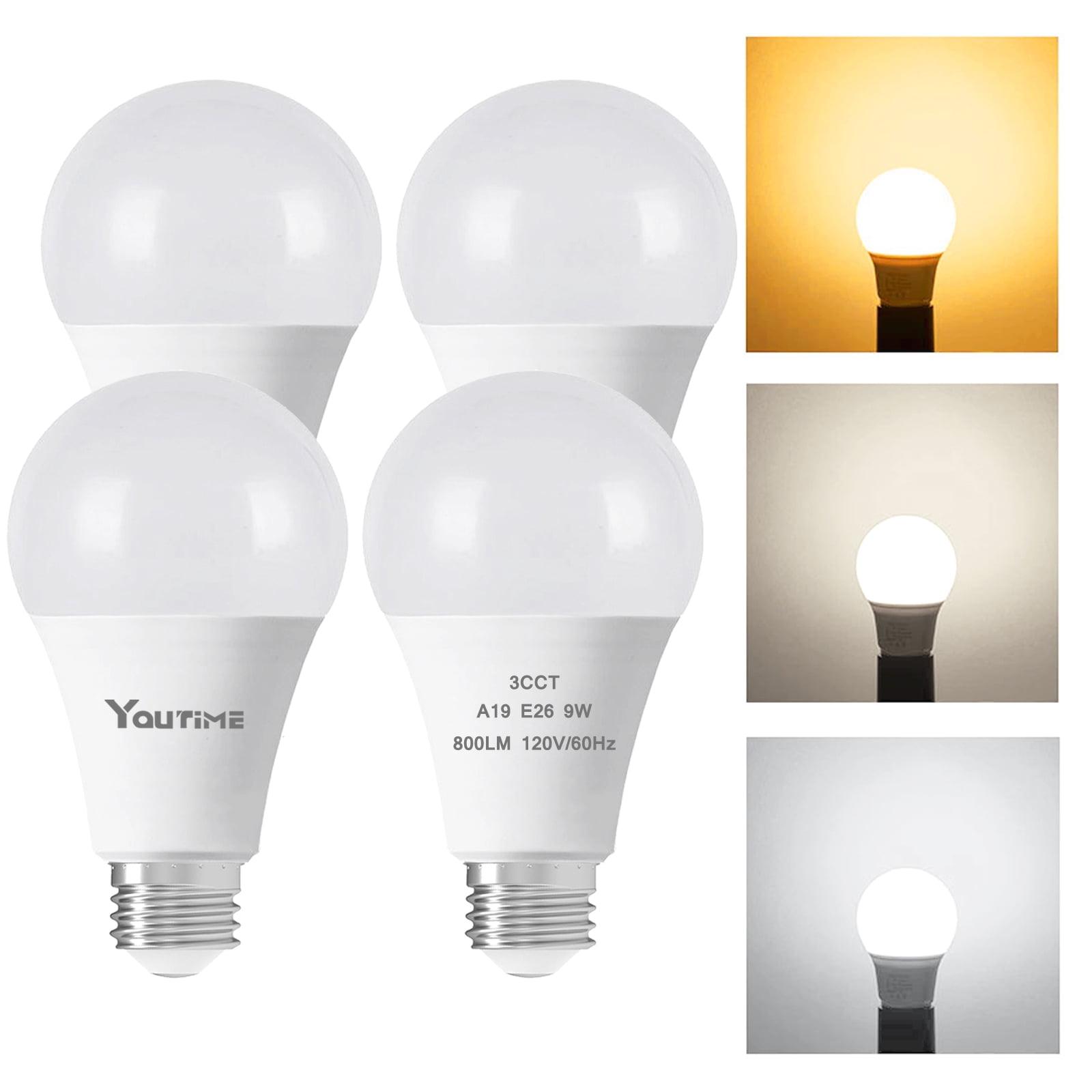 Youtime LED Light Bulb A19 3CCT 3000K 4000K 5000K E26 Base Energy ...