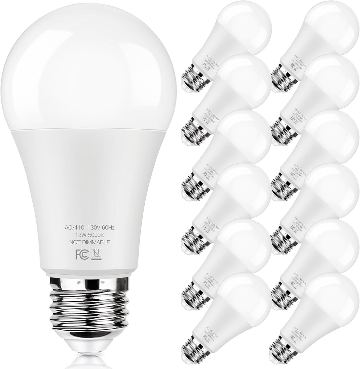 LED Light Bulbs 100W Equivalent 1500 Lumens, A19 13W 5000K Daylight ...