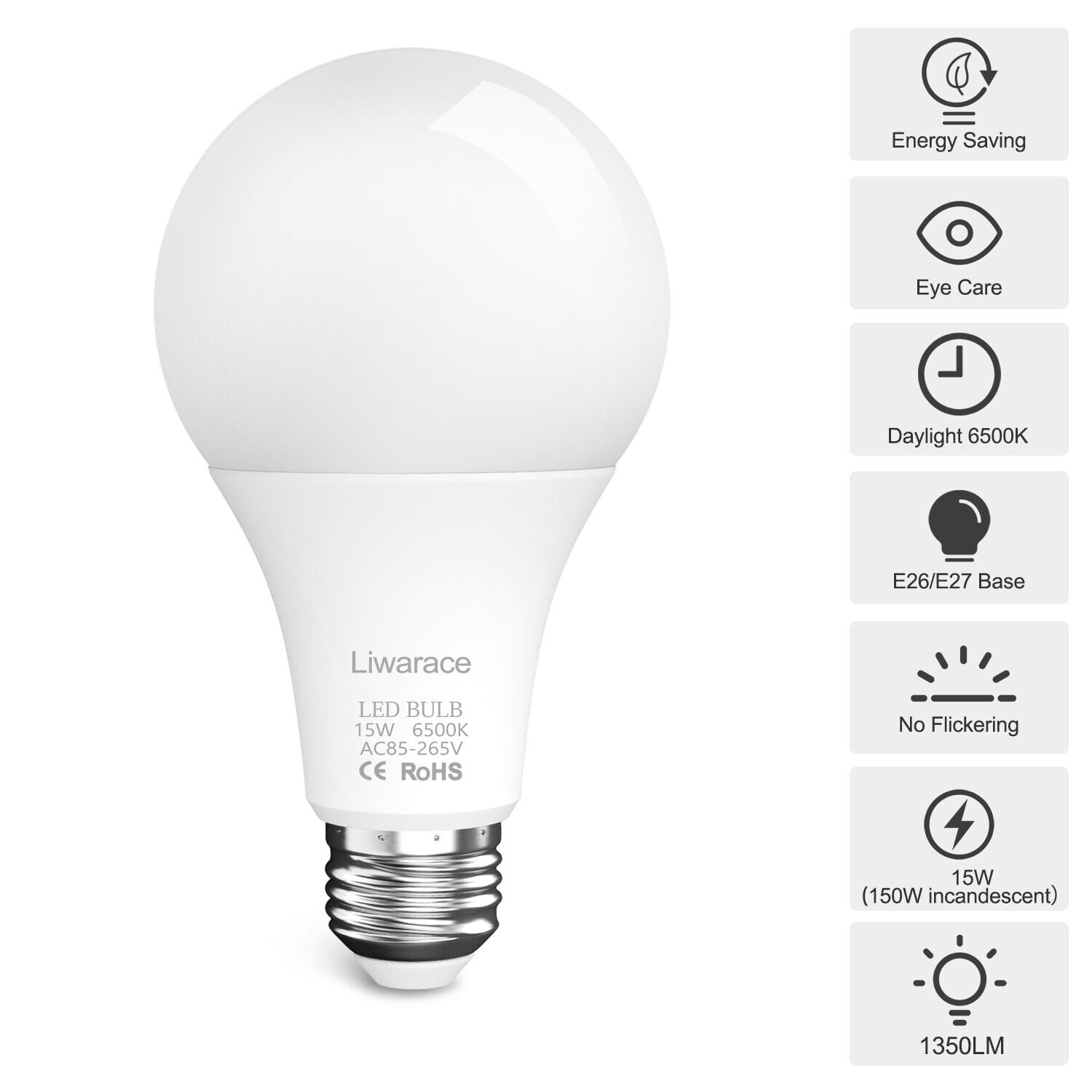 LED Light Bulbs 180W 150W 90W 50W E26 6500K Daylight White Energy ...