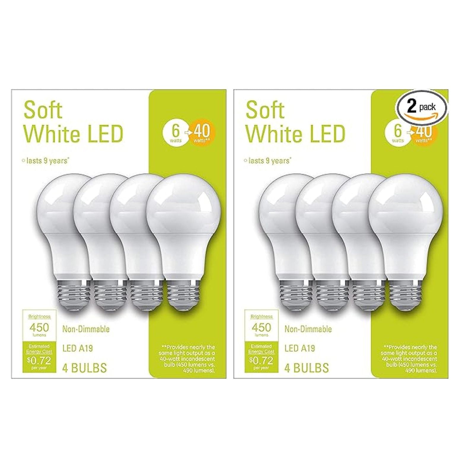 LED Light Bulbs, A19 General Purpose, 40 Watt Replacement, 450 Lumen ...