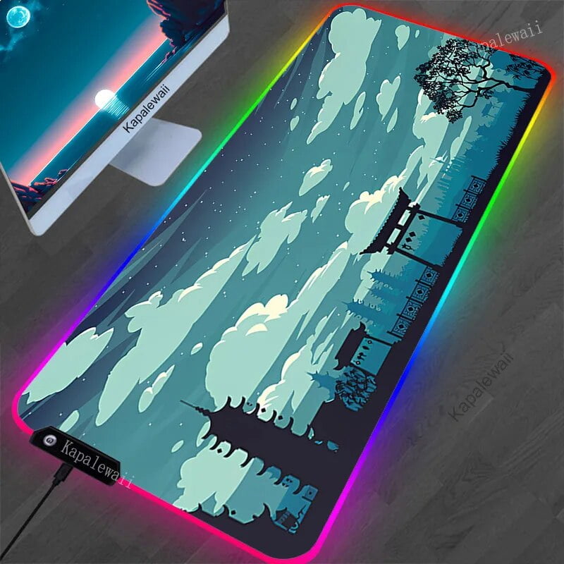 LED Light Desk Mat Computer Gaming Mousepad Pink Forest Mono 90x40cm ...