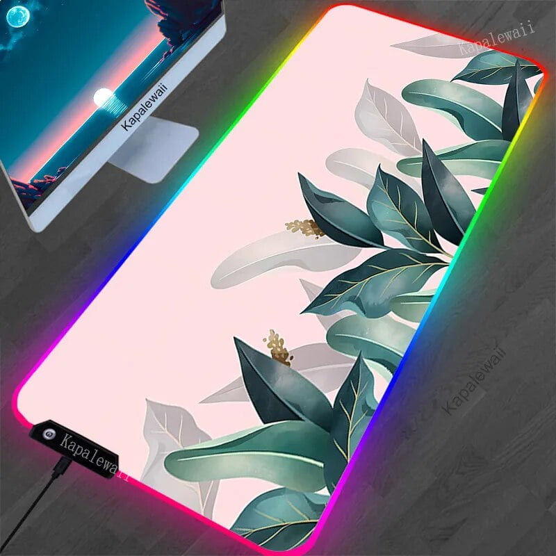 LED Light Desk Mat Computer Gaming Mousepad Pink Forest Mono 90x40cm ...