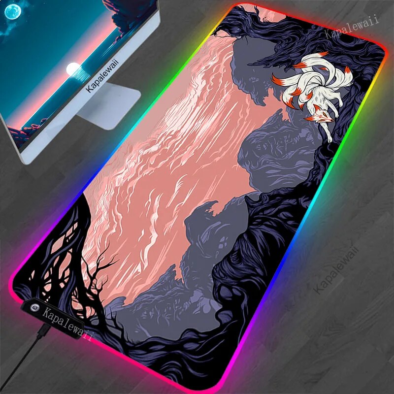 LED Light Desk Mat Computer Gaming Mousepad Pink Forest Mono 90x40cm ...