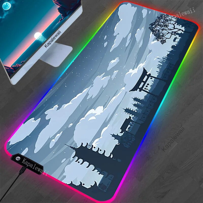 LED Light Desk Mat Computer Gaming Mousepad Pink Forest Mono 90x40cm ...
