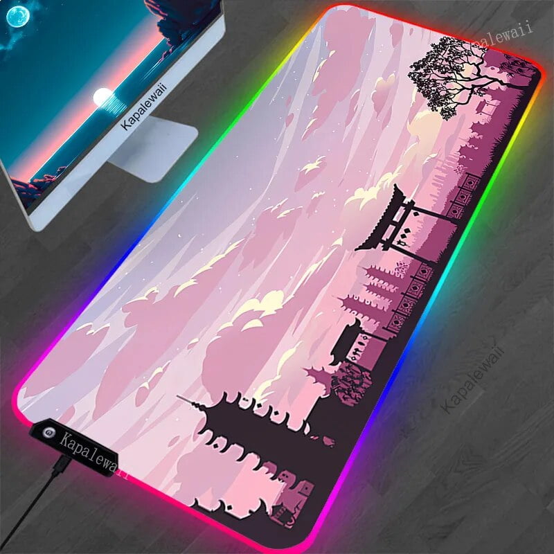 LED Light Desk Mat Computer Gaming Mousepad Pink Forest Mono 90x40cm ...