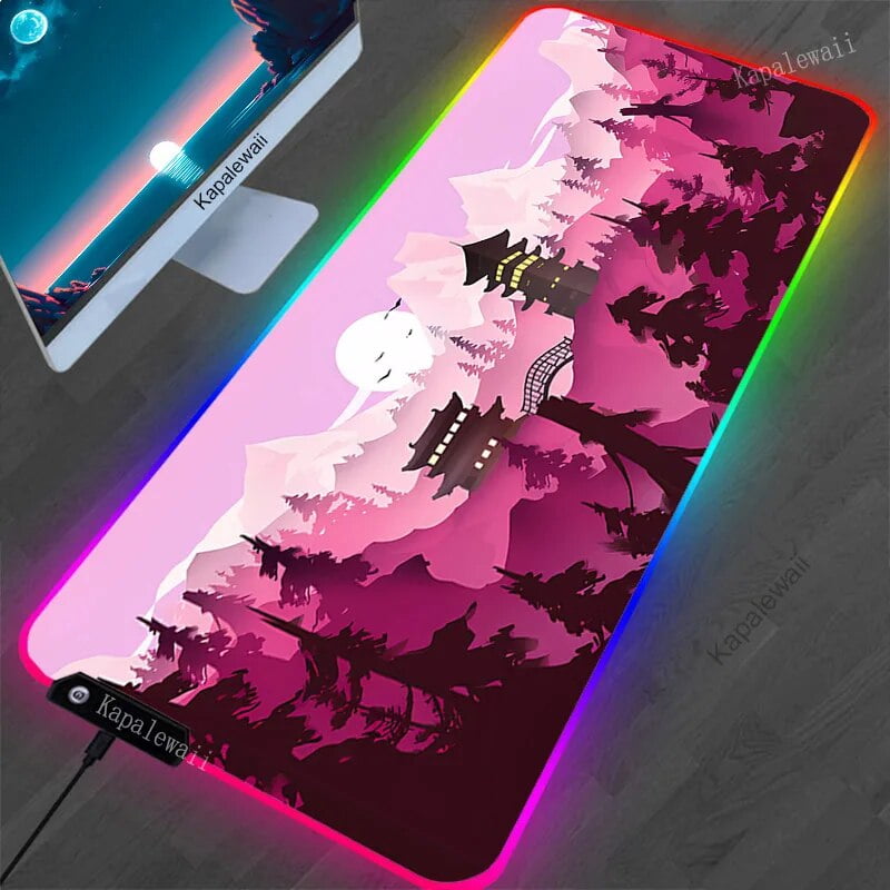 LED Light Desk Mat Computer Gaming Mousepad Pink Forest Mono 90x40cm ...