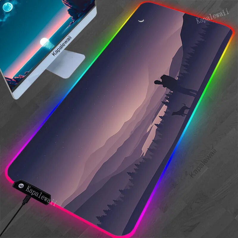 LED Light Desk Mat Computer Gaming Mousepad Pink Forest Mono 90x40cm ...