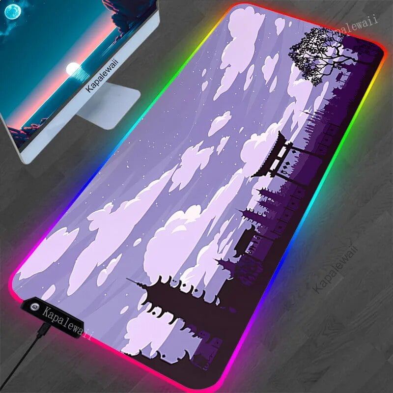LED Light Desk Mat Computer Gaming Mousepad Pink Forest Mono 90x40cm ...