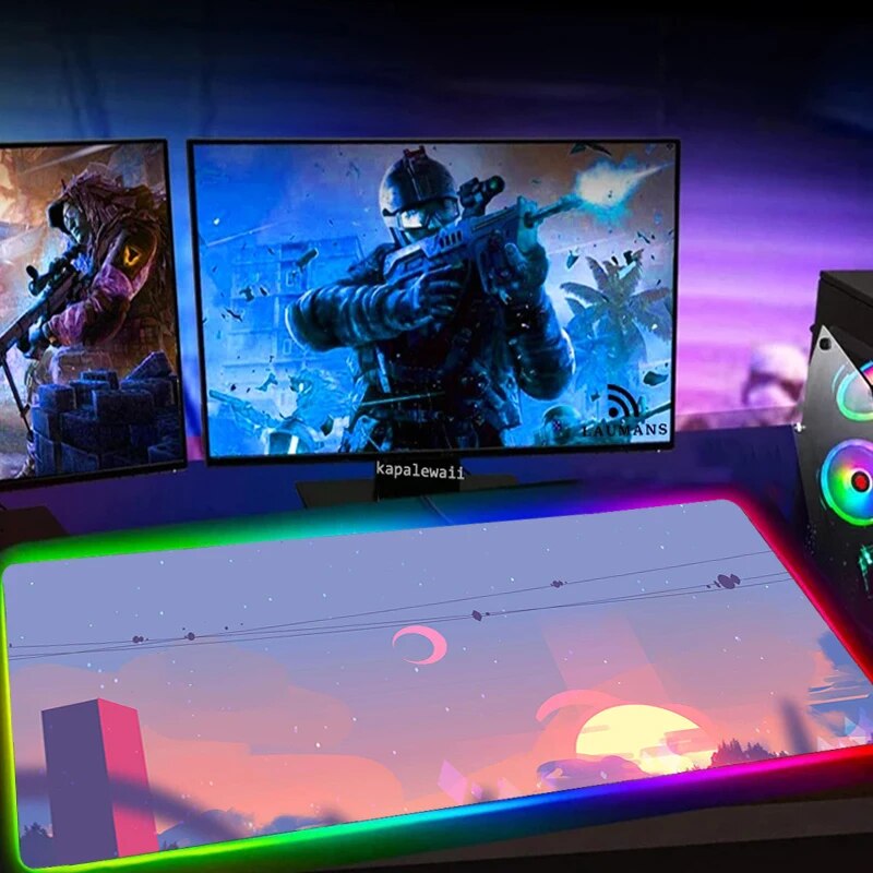 LED Light Desk Mat Computer Mousepad Landscape Backlight Keyboard Cover ...