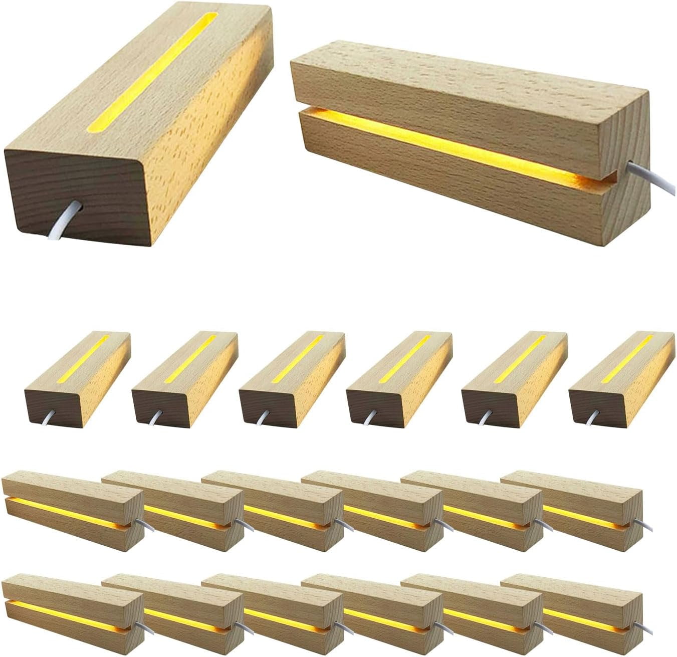 LED Light Display Base Stand, 6" Rectangle Display Pedestal Wooden Warm Color Lighted Base Stand ...