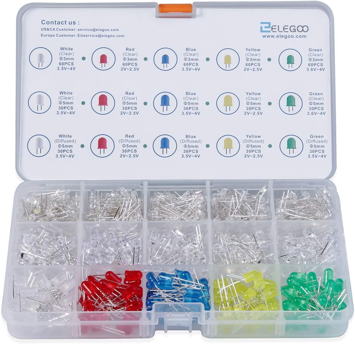 LED Light Emitting Diode, Ultra Bright 3Mm & 5Mm Assorted 5 Colors For ...