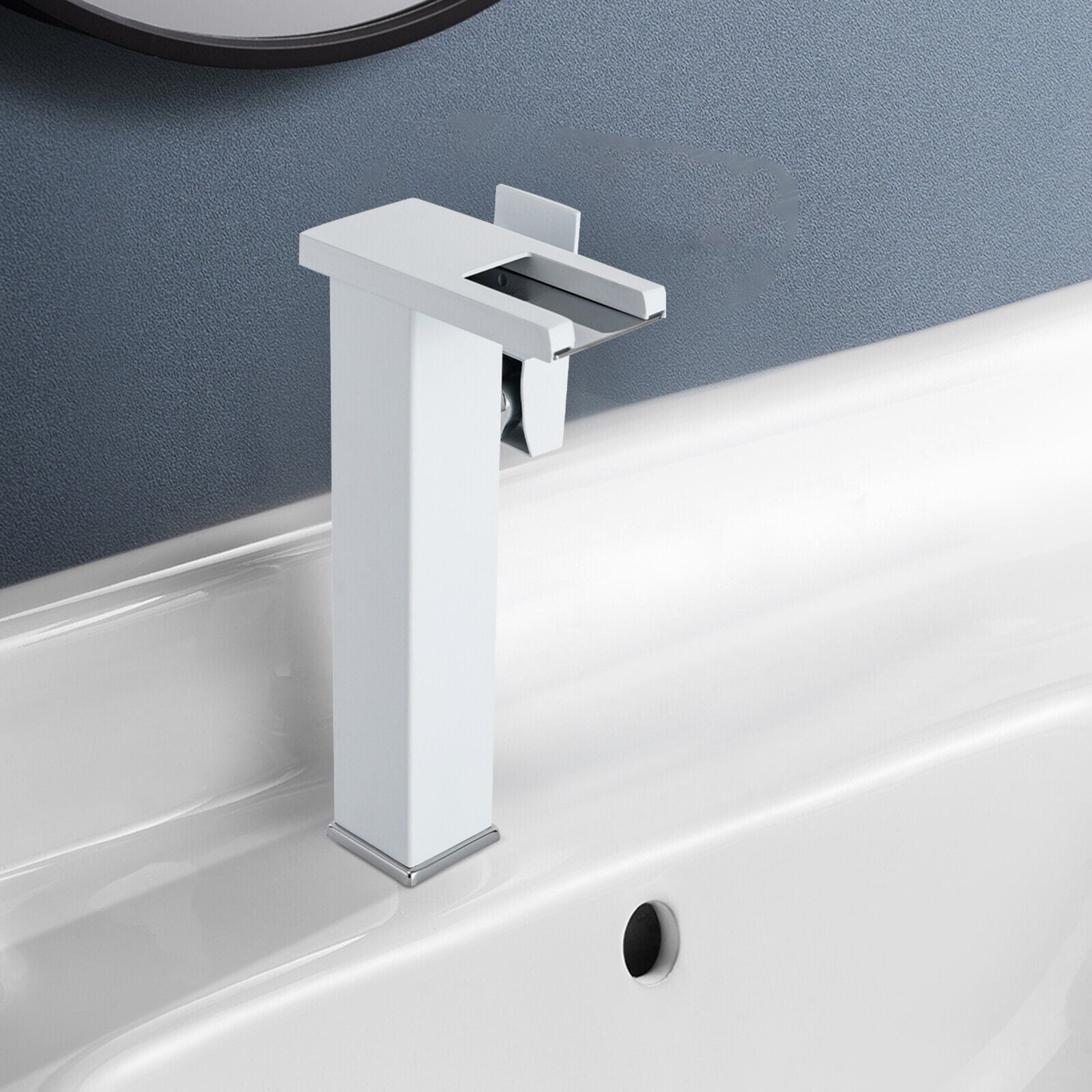 LED Light Faucet Wash Basin Waterfall Faucet Modern High Bathroom Sink ...